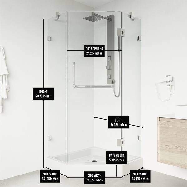 VIGO 36 x 36 Frameless Neo-angle Clear Shower Enclosure and White Base ...