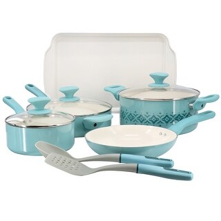 10 Piece Ceramic Nonstick Aluminum Cookware Set in Mint - Bed Bath ...