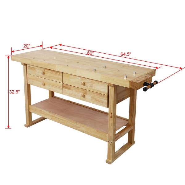 60in Workbench with 4 Drawers Wooden Workbench for Garage Workshop ...