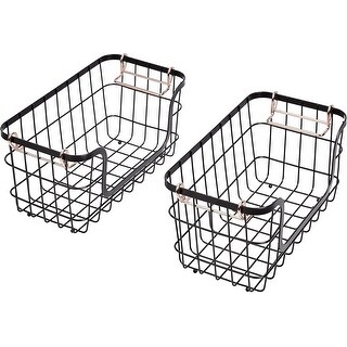 Stackable Metal Wire Rectangular Storage Basket Set, 2 Count, Black ...