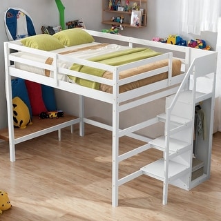 Full Size Loft Bed with Hidden Storage, Wooden Storage Bed Frame with ...