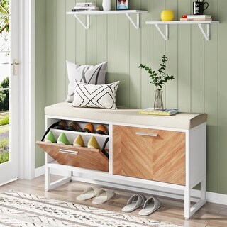 Shoe Storage Bench with Cushion, Entryway Shoe Bench with 2 Flip ...
