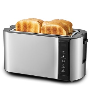 Elite Cuisine ECT3525 Stainless Steel 4 Slice Long Slot Toaster with ...