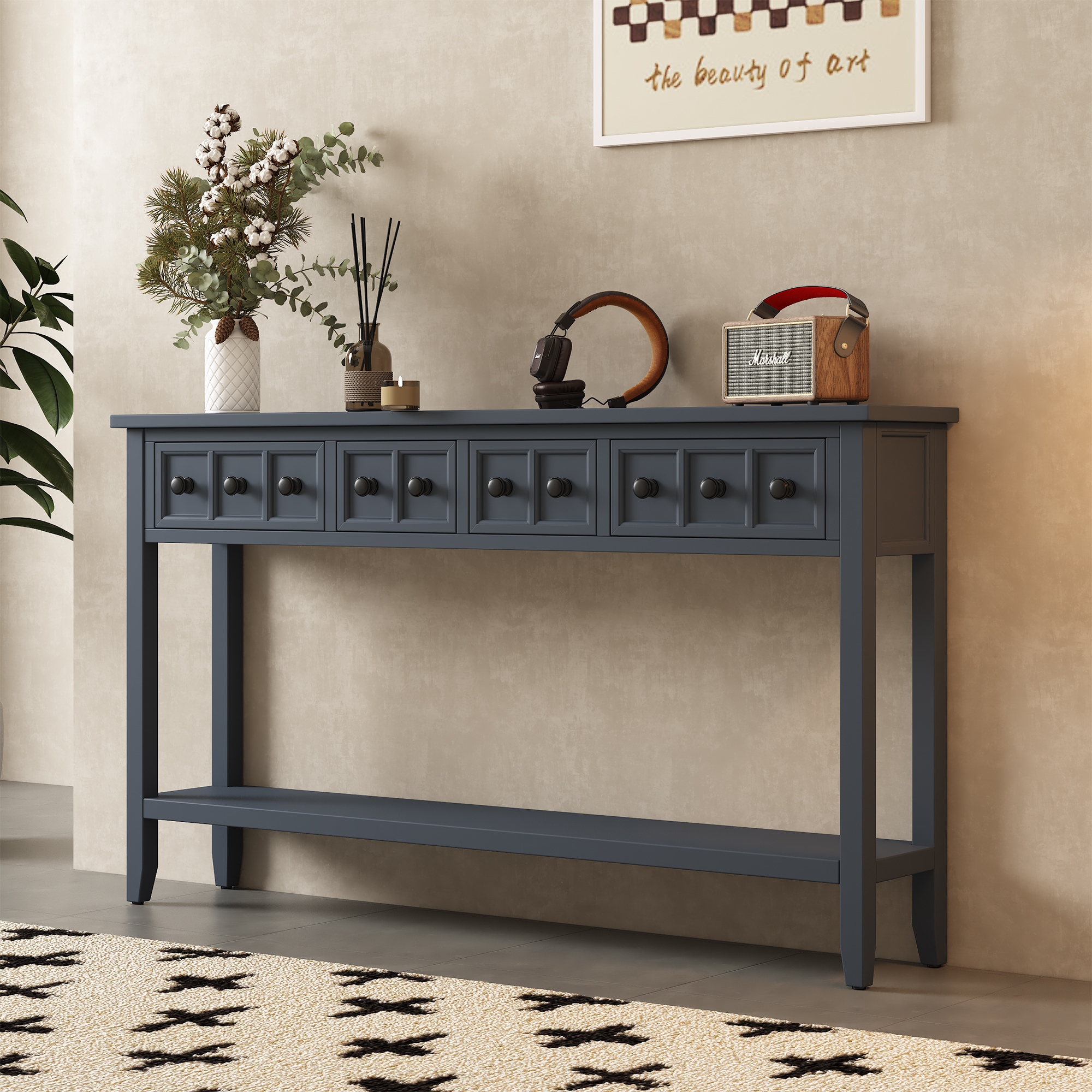60 Console Table Entryway Table Long Sofa Table Side Table with Two Different Size Drawers Bottom Storage Shelf hale navy Bed Bath Beyond 41272246