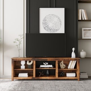 Wooden TV Stand with 6 Storage Compartments and 1 Shelf Cabinet - Bed ...