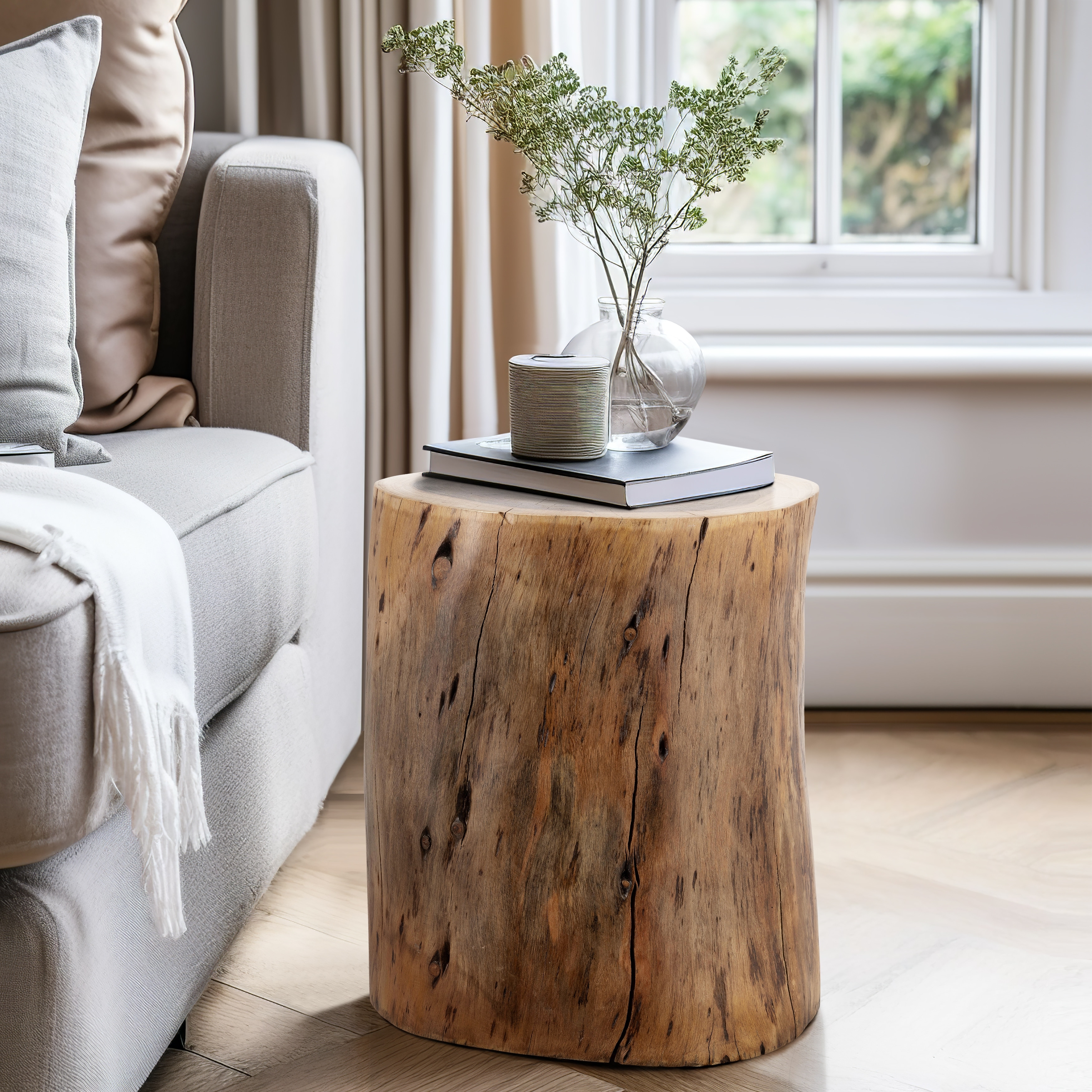 Sagebrook Home Modern Natural Wood Log 19"H Stool with Natural Finish ...