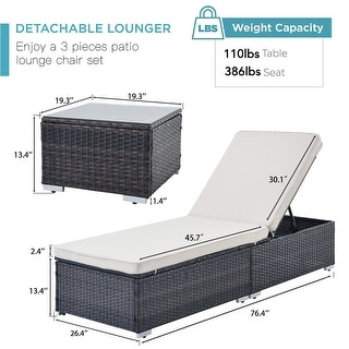 Poolside 3 Pcs PE Rattan Adjustable Chaise Lounge Set w/Coffee Table ...