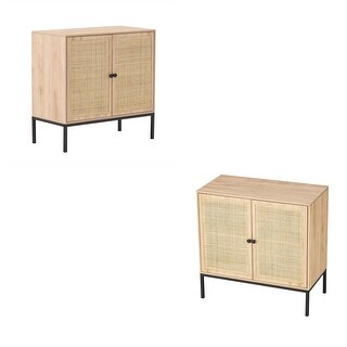 Set of 2 Rolland B Console Table Side Table with Rattan Doors - Bed ...