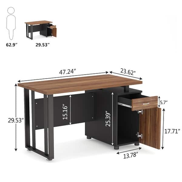 47 inch Modern Office Computer Desk with Drawers and Storage Cabinet ...