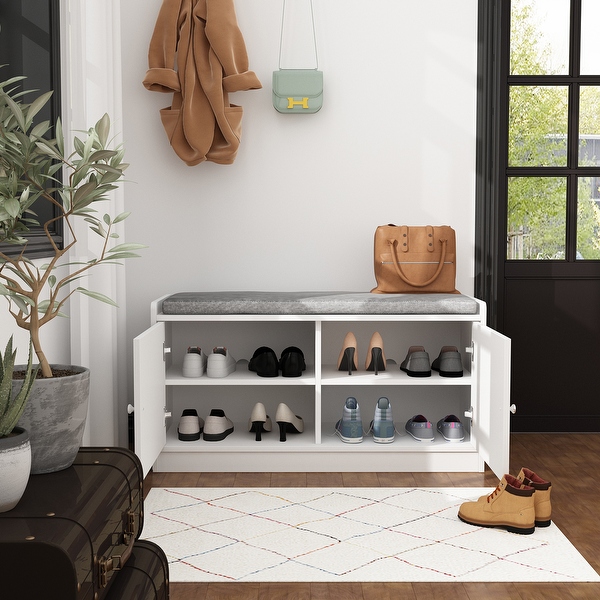 35.8 W White Storage Bench with Drawers and Padded Seat Cushion On Sale Bed Bath Beyond 35444503