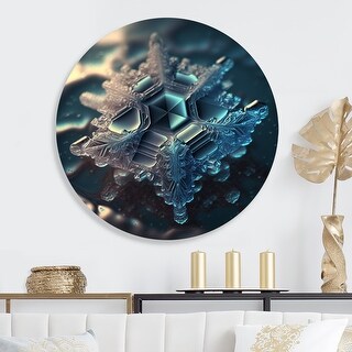 Designart 'Harmony Water Crystal VI' Modern Metal Round Wall Art - Bed ...