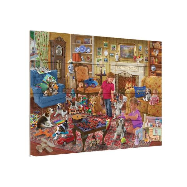 Bigelow Illustrations 'Fun with Puppies' Wood Slat Art - Multi - Bed ...