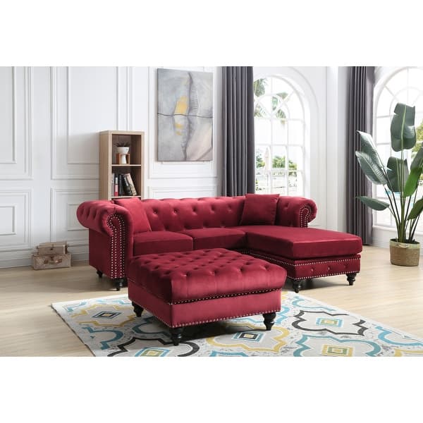 L Shaped Dramatic Chesterfield Sectional Soft Velvet Sofa Chaise with ...
