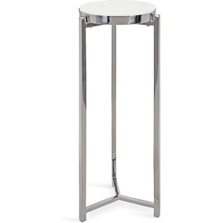 Round Drink Table, 8x8x23, Silver & White, Small Accent Table with ...