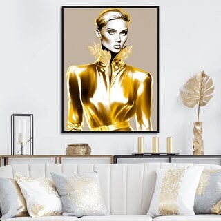 Designart "High Fashion Model Sketch In Gold I" Fashion Woman Framed ...