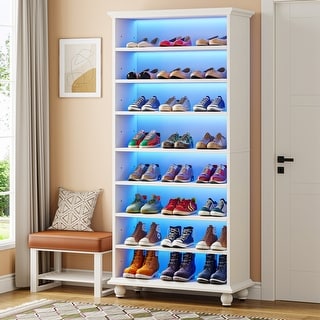 67 Inches Tall Modern Shoe Storage Cabinet with LED Light for Bedroom ...