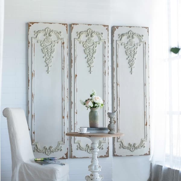 Set of 3 Large White Wall Art Panel Rectangle Wall Sculpture - Bed Bath ...