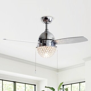 Modern 1-Light 3-Blades Chrome Crystal Ceiling Fan with Pull Chain - 42 ...