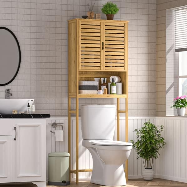 VEIKOUS Bamboo Over The Toilet Storage Cabinet Cupboard Bathroom ...
