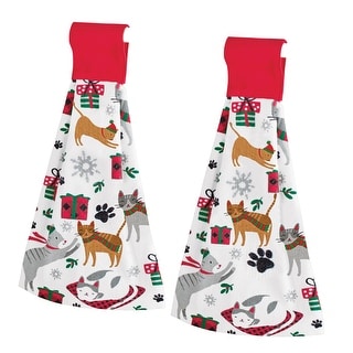 2-Piece Holiday Cats Hanging Cotton Kitchen Towels - 7.750 x 4.880 x 2. ...