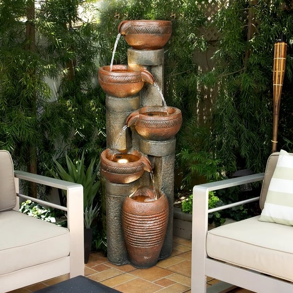 5-Tier Outdoor Water Fountain w/LED Lights Waterfall Feature for Home ...
