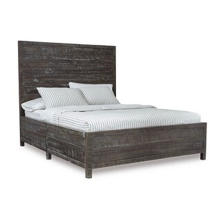 Cas California King Bed, Rustic Rough Hewn Solid Wood Planks, Dark Gray ...