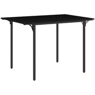 Black Drop-Leaf Dining Table with Metal Frame and Adjustable Foot-Pads ...