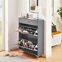 Black Shoe Storage Cabinet with 2flip Drawers, Entrance Shoe Rack ...