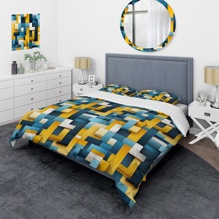 Designart "Yellow And Blue Geometric Blocks Harmony" Yellow modern ...