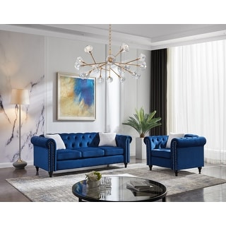 Velvet Button Tufted Living Room Sofa Set with Contemporary Style and ...
