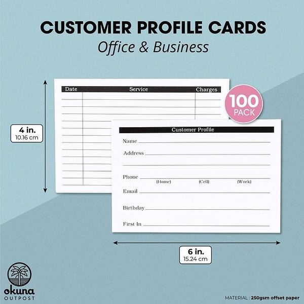 Client Profile Cards for Businesses and Stores (6 x 4 Inches, White ...