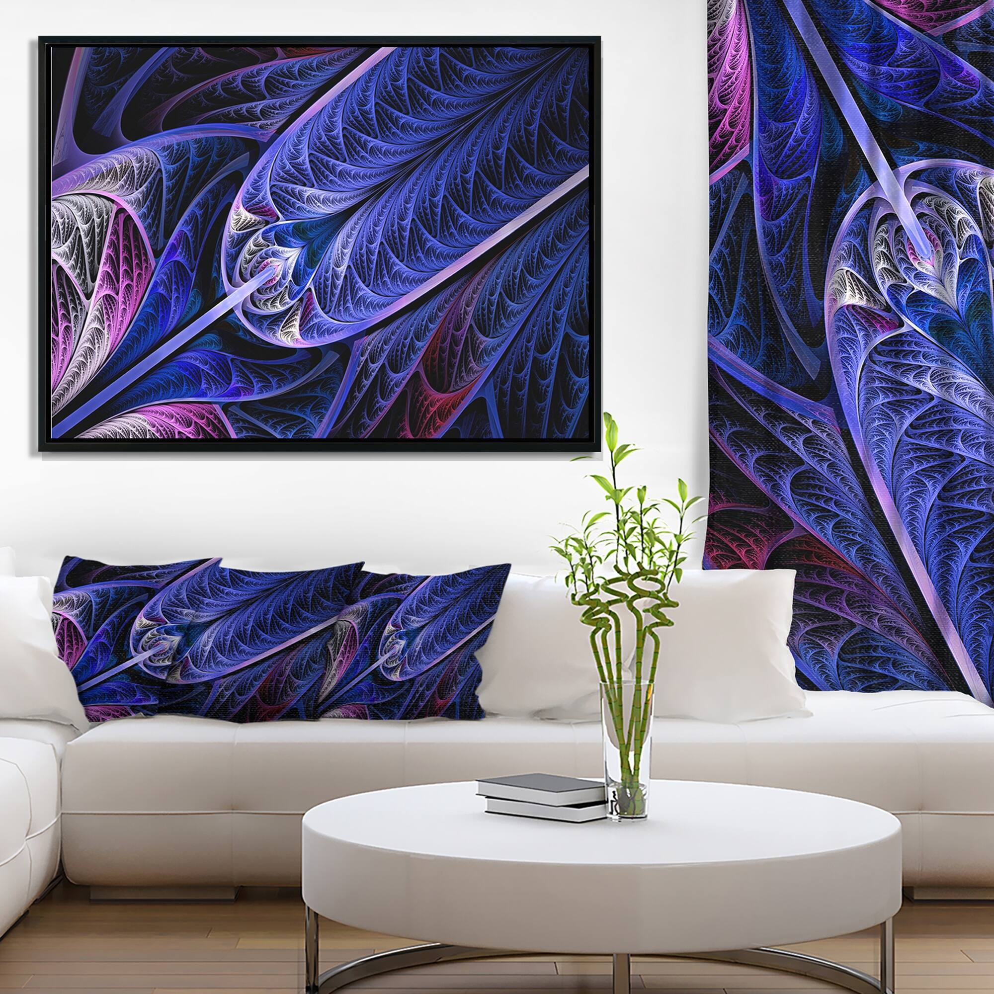 Designart Blue On Black Fractal Stained Glass Abstract Wall Art