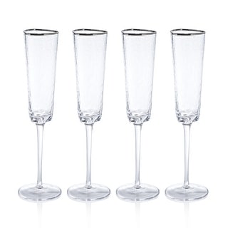 Kampari Triangular Champagne Flutes with Platinum Rim, Set of 4 - Bed ...