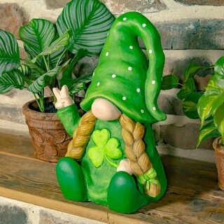 St. Patrick's Day Garden Gnome Sitting with Clover and Peace Sign - Bed ...