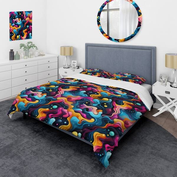 Designart "Multicolor Popart Playful Matrix VI" Modern Bedding Set With ...