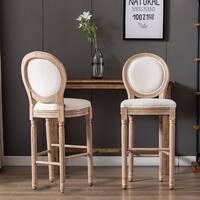 Set of 2 French Country Wooden Bar Stools with Upholstered Seating ...