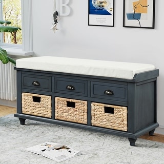 Classic Farmhouse Style Storage Bench with a Removable Linen Blend Seat ...