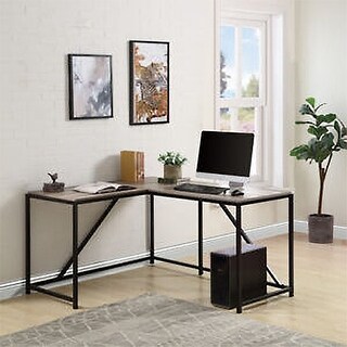 L-Shaped Industrial Computer Desk Office Desk Walnut - Bed Bath ...