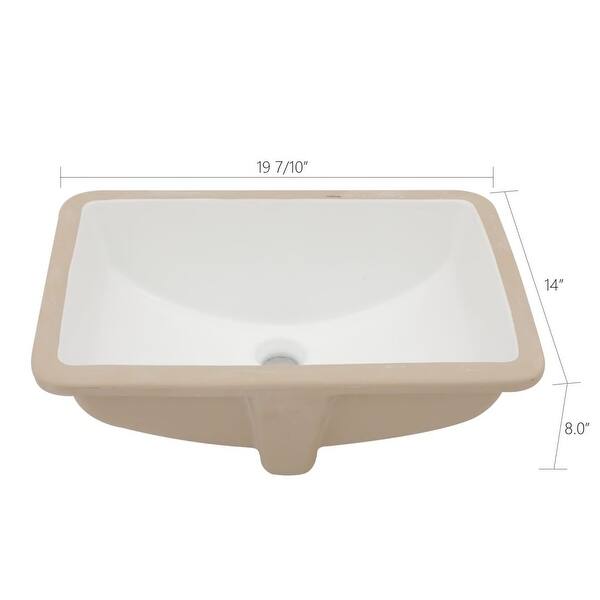Kichae Undermount Bathroom Sink 20-inch Rectangle Ceramic Sink Arc ...
