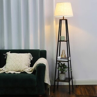 Modern Floor Lamp with Shelves Wooden Standing Storage Lamp - 1 - Bed ...