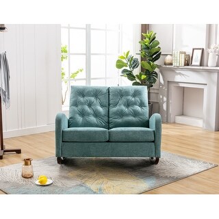 46.46" Polyester Fabric Upholstered Button Tufted Back Rocking Sofa ...