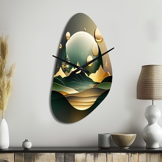 Dreamy Golden Mountain III - Abstract Marble Wall Clock in Fall Shape ...