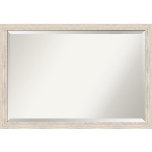 Beveled Wood Bathroom Wall Mirror - Hardwood Whitewash Narrow Frame ...