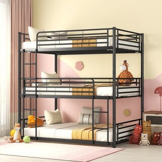 Full-Full-Full Metal Triple Bed with Built-In Ladder and Divided into ...