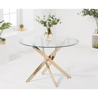 Round Glass Dining Table with Gold Star Base (36") - 29.5"H x 36"W x 36 ...