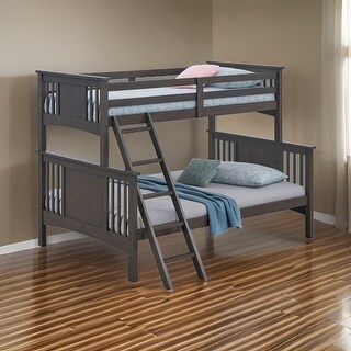 Ricky Twin Over Full Bunk Bed, Angled Ladder, Stain Gray Solid Hardwood ...