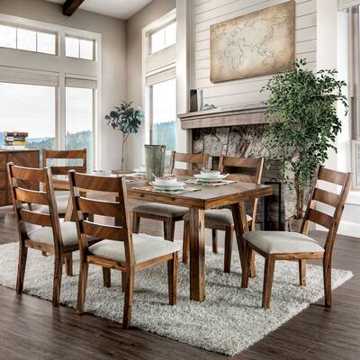 Dorminey Rustic Light Oak Wood 7-Piece Dining Table Set with Padded ...