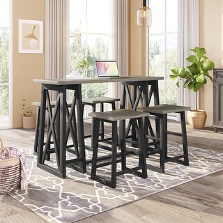 5 Piece Rustic Counter Height Dining Set Wood Console Table 4 Stools ...