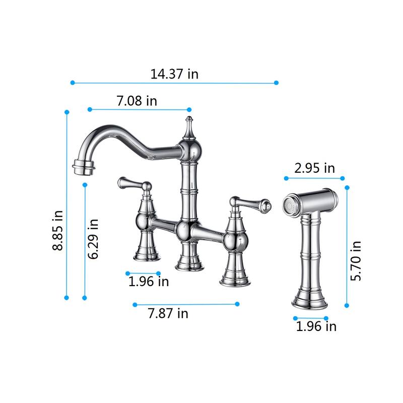 Chrome Dual Handles Kitchen Faucet With Pull-Out Side Spray in - 16.14 ...