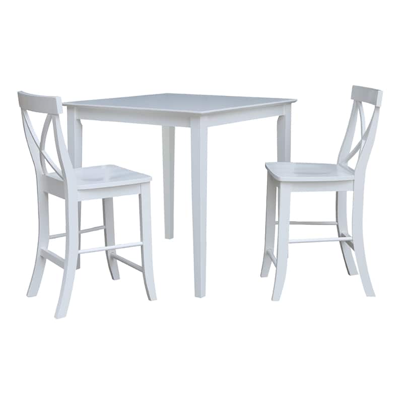 36 x 36 in. Solid Wood Counter Height Dining Table with 2 X-back Stools ...